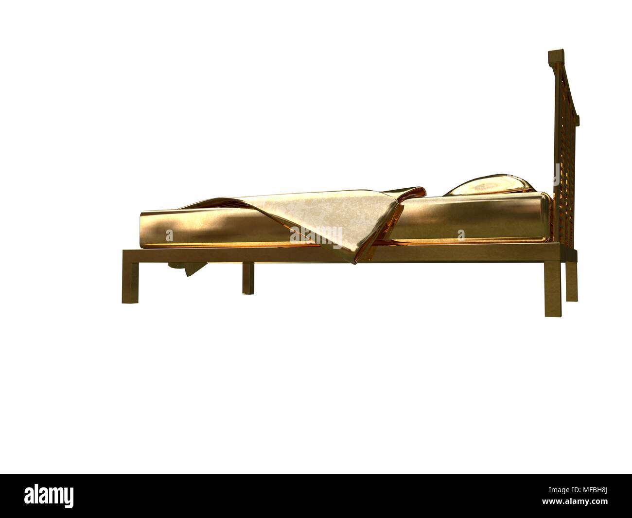 3d rendering of a golden bed isolated on a white background Stock Photo ...