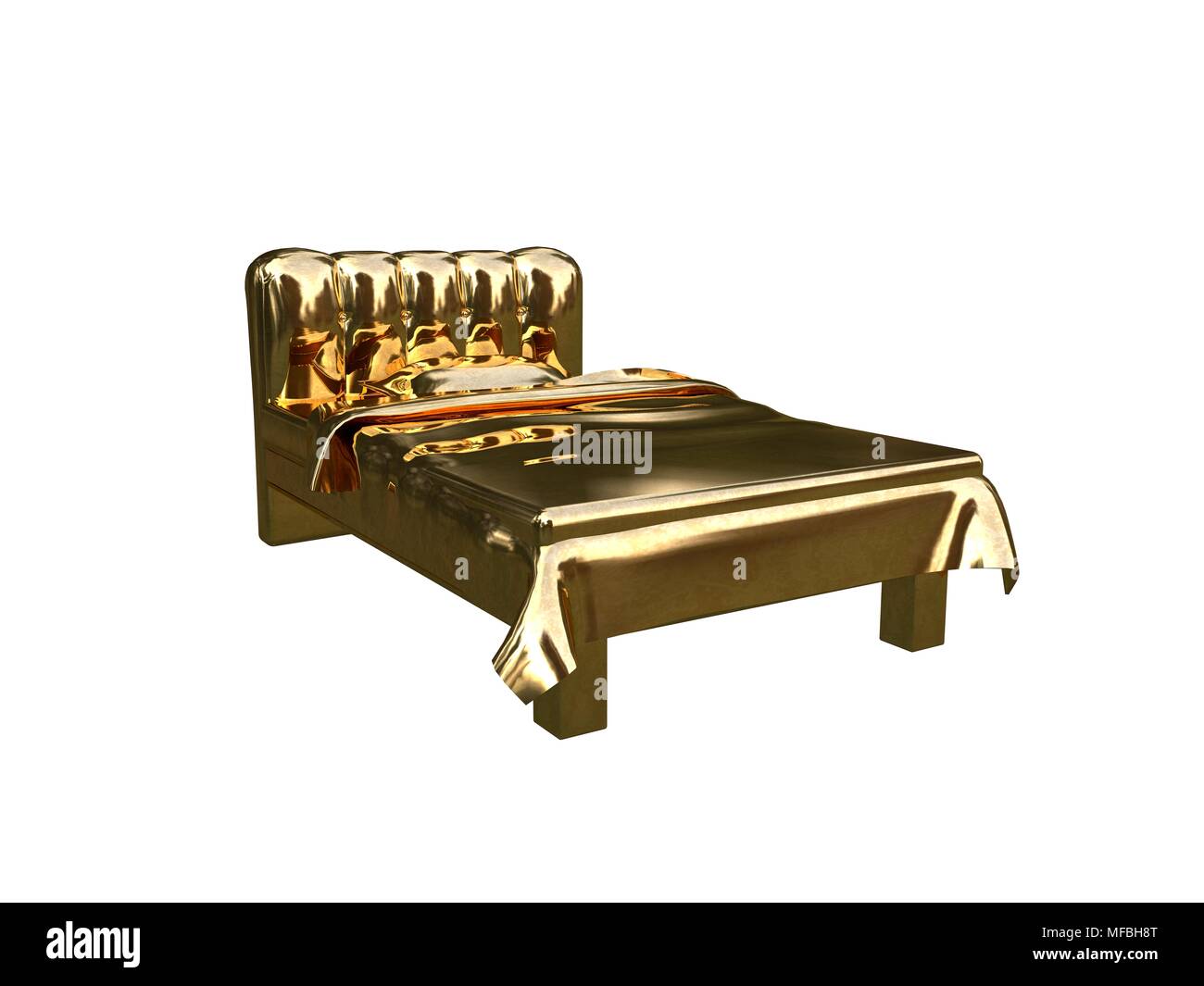 3d rendering of a golden bed isolated on a white background Stock Photo ...