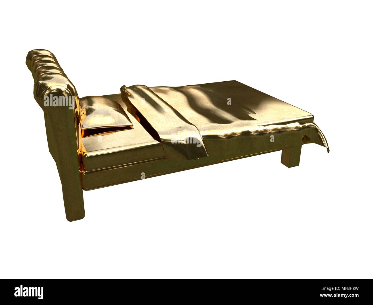 3d rendering of a golden bed isolated on a white background Stock Photo ...