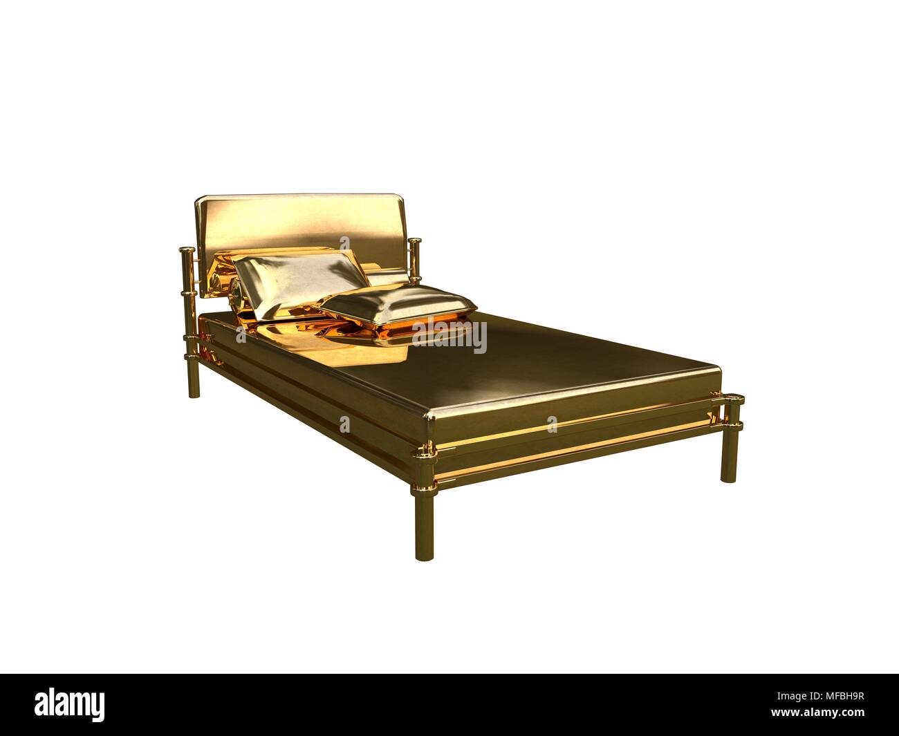 3d rendering of a golden bed isolated on a white background Stock Photo ...