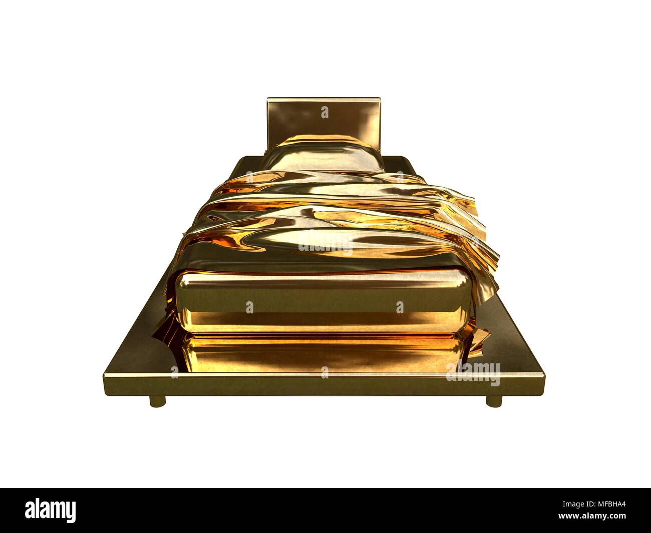 3d rendering of a golden bed isolated on a white background Stock Photo ...