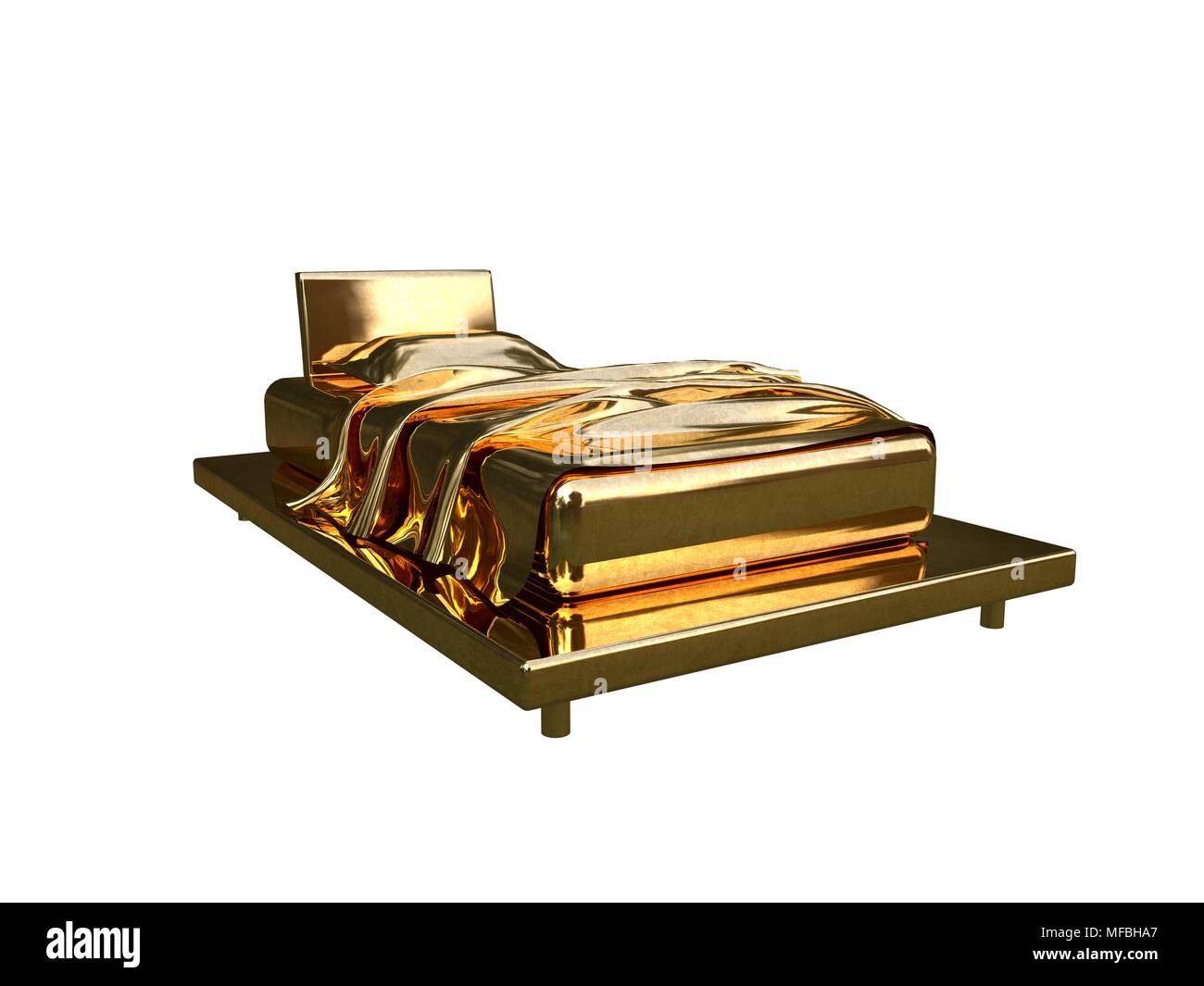 3d rendering of a golden bed isolated on a white background Stock Photo ...