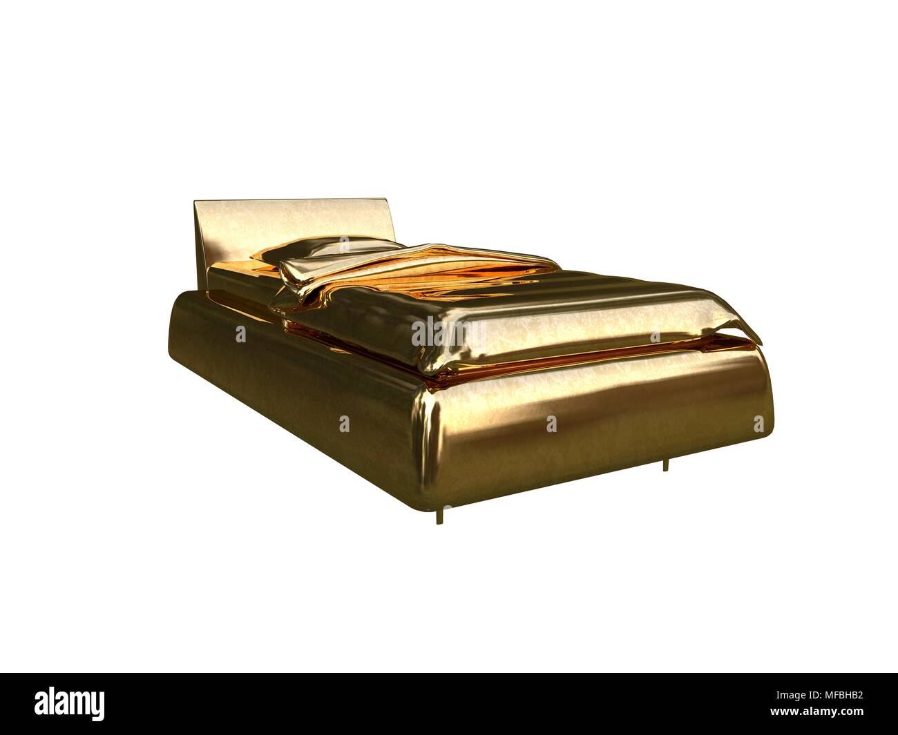 3d rendering of a golden bed isolated on a white background Stock Photo ...