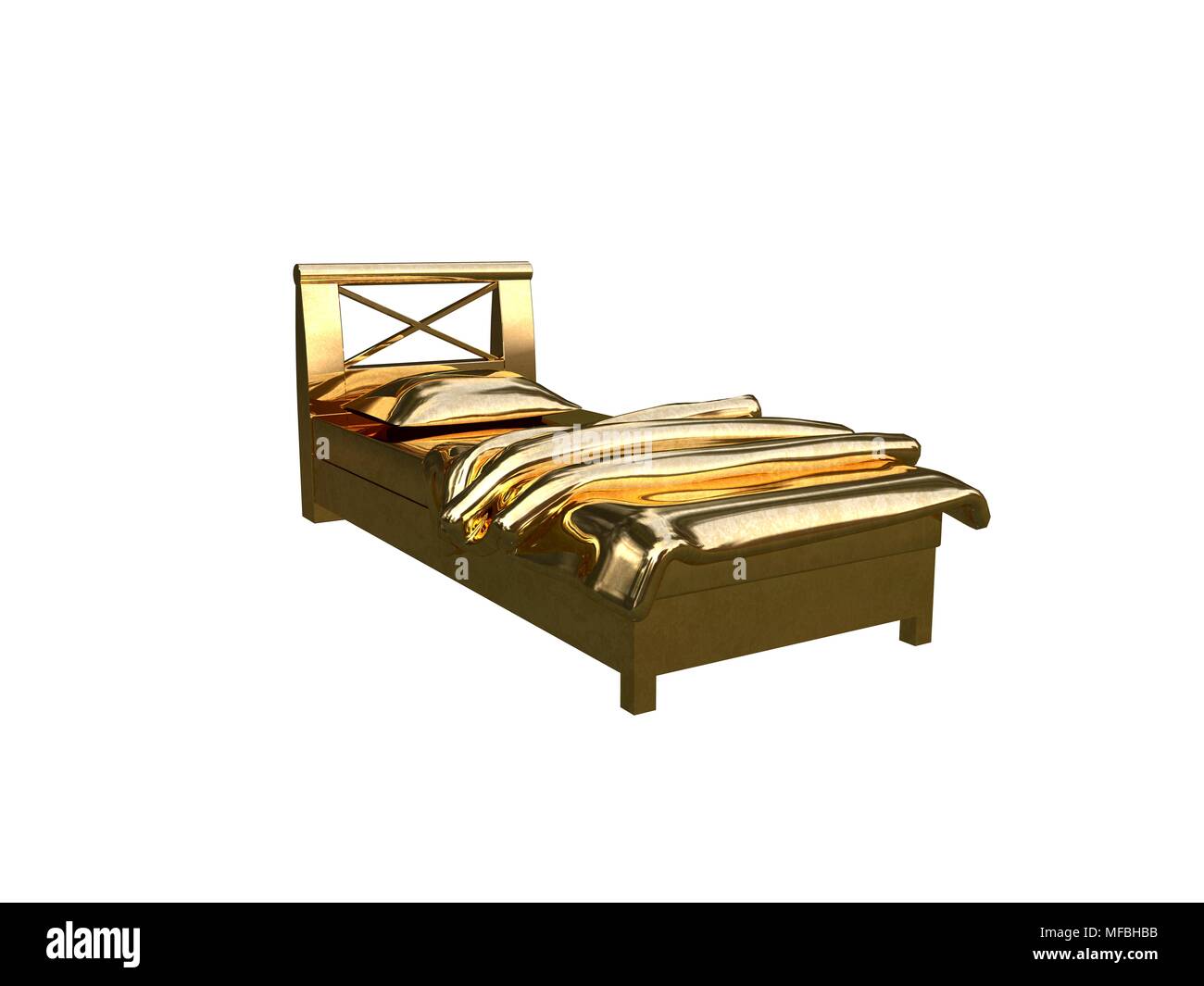 3d rendering of a golden bed isolated on a white background Stock Photo ...