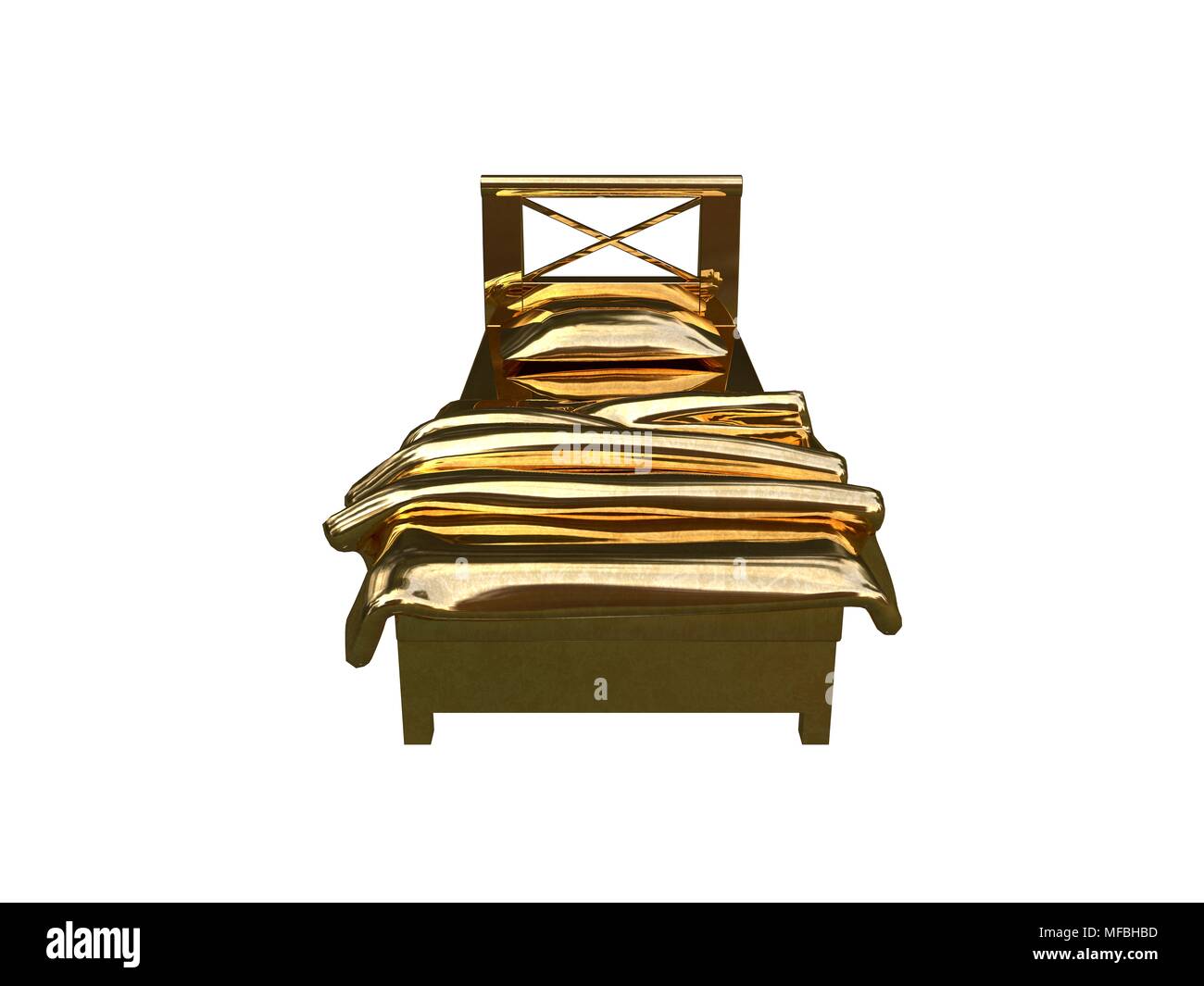 3d rendering of a golden bed isolated on a white background Stock Photo ...