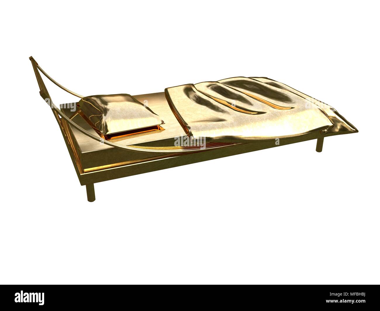 3d rendering of a golden bed isolated on a white background Stock Photo ...