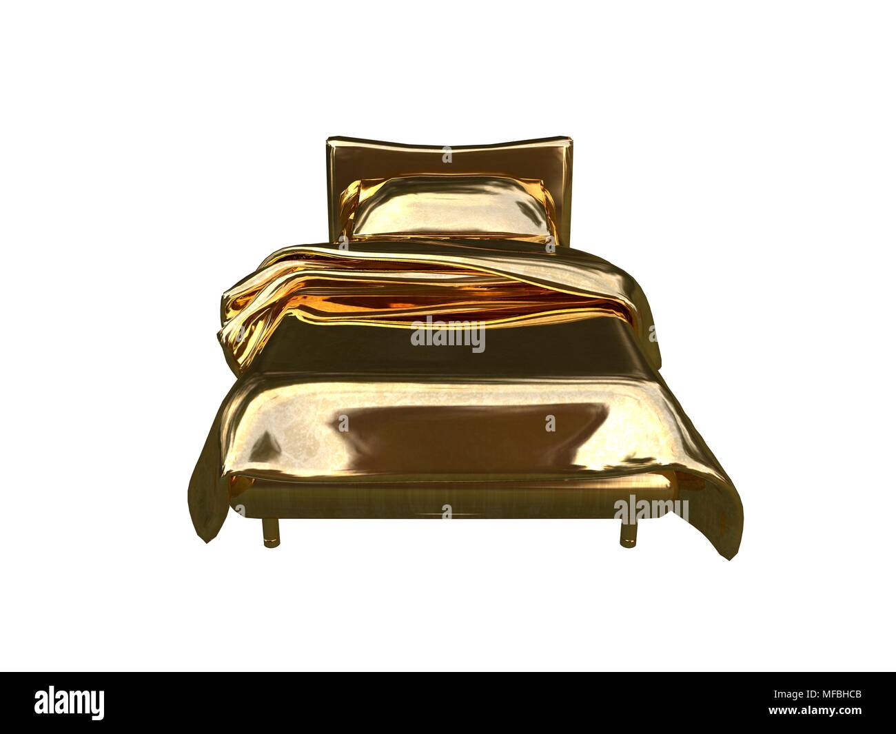 3d rendering of a golden bed isolated on a white background Stock Photo ...