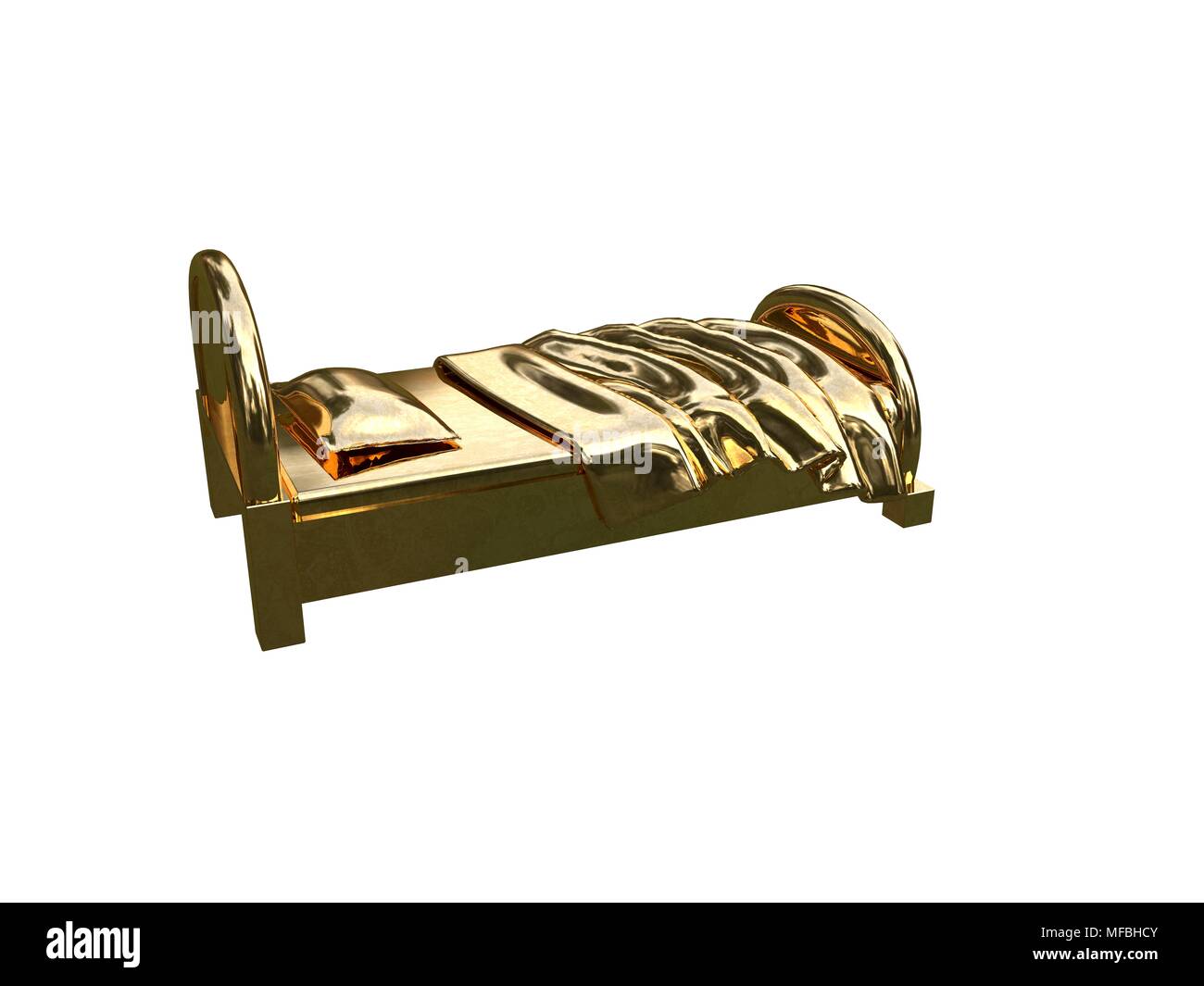 3d rendering of a golden bed isolated on a white background Stock Photo ...