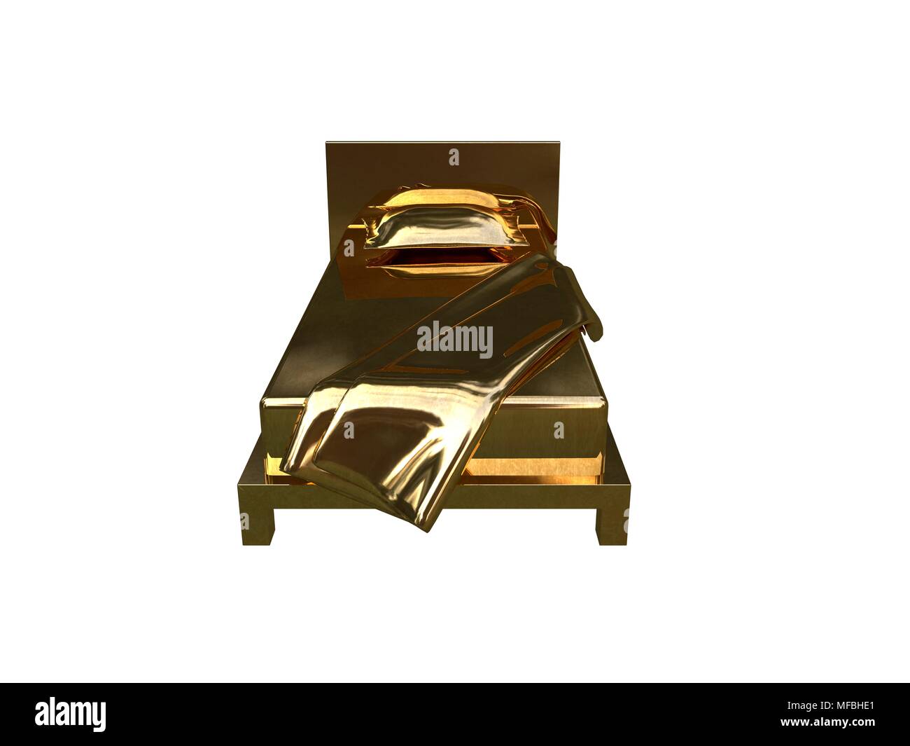 3d rendering of a golden bed isolated on a white background Stock Photo ...