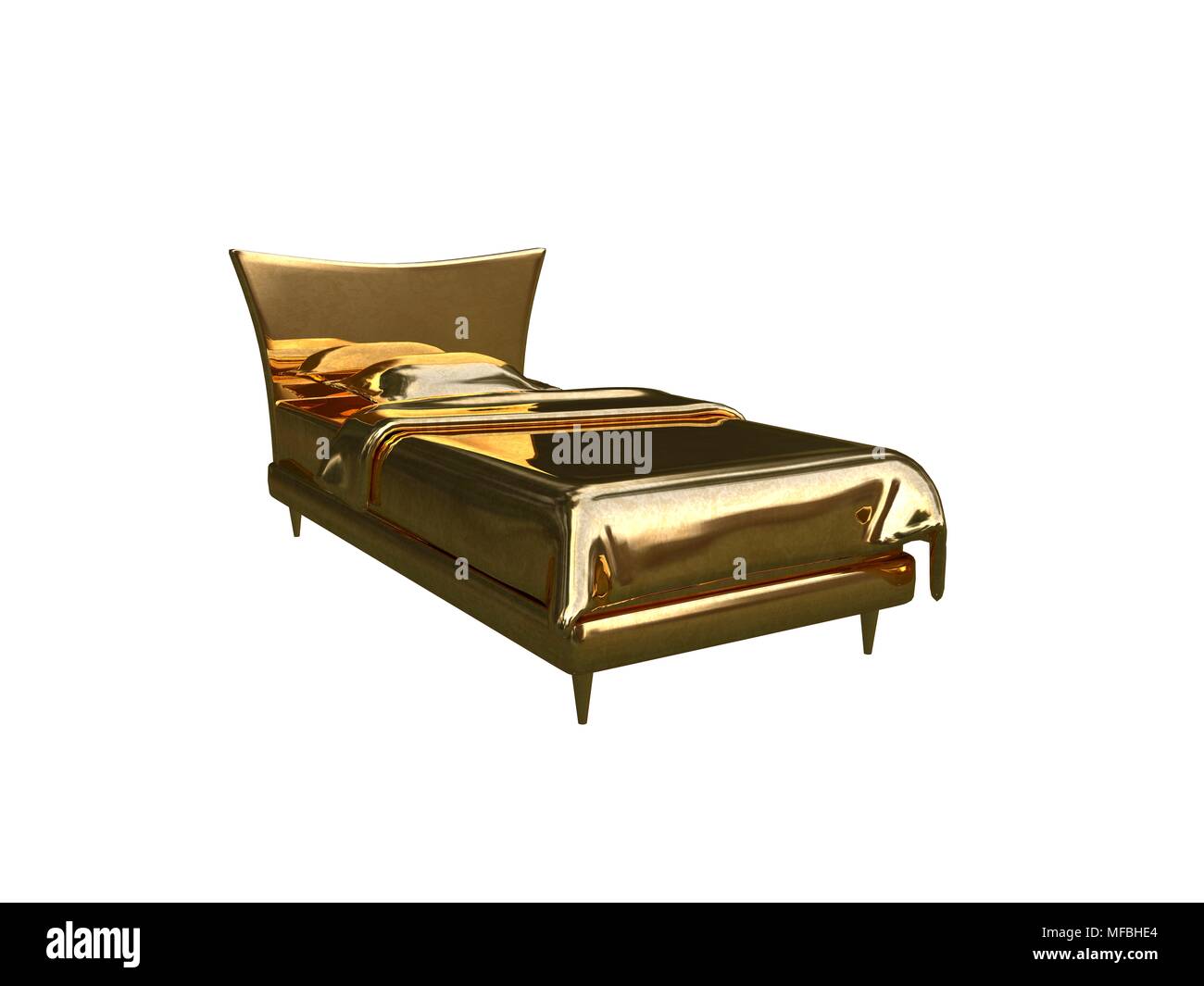 3d rendering of a golden bed isolated on a white background Stock Photo ...