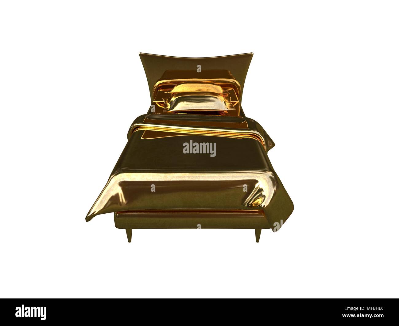 3d rendering of a golden bed isolated on a white background Stock Photo ...