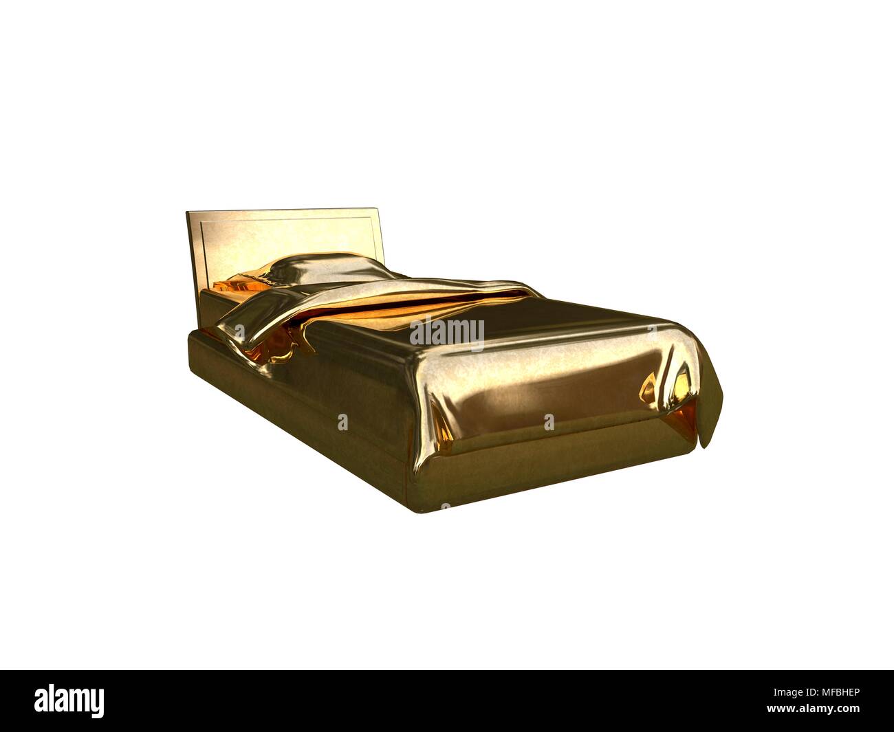 3d rendering of a golden bed isolated on a white background Stock Photo ...