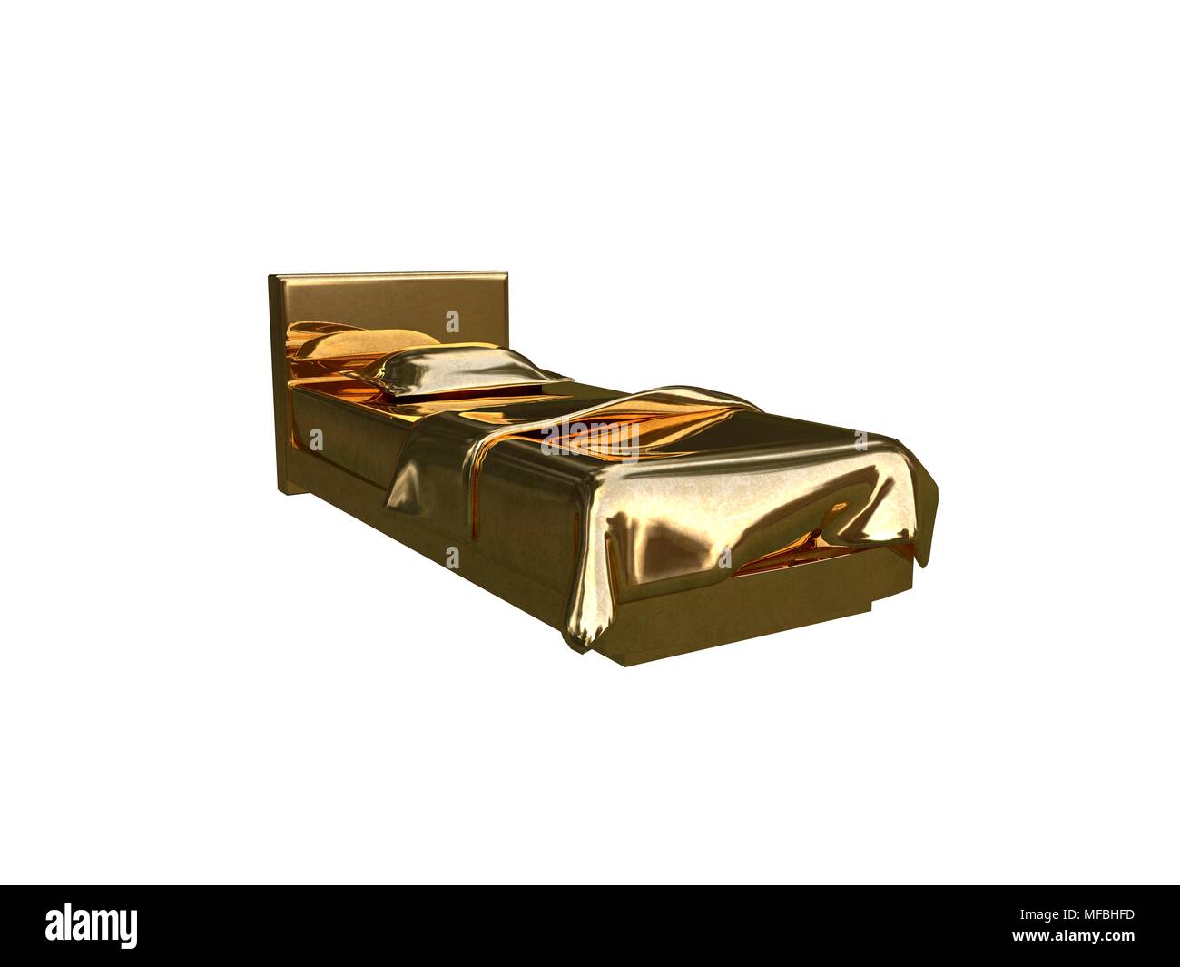 3d rendering of a golden bed isolated on a white background Stock Photo ...