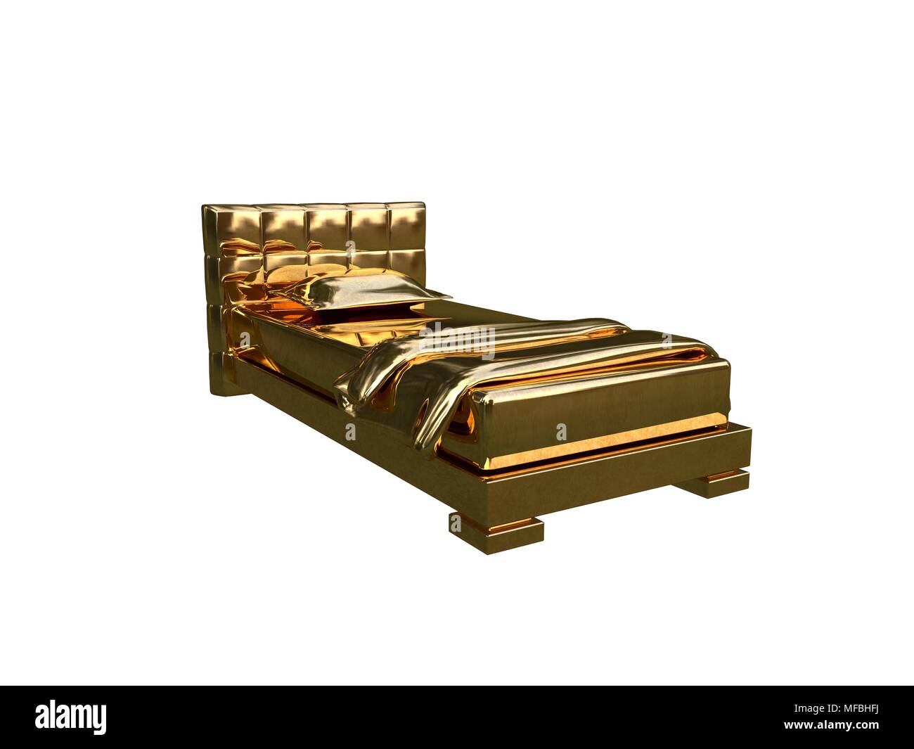 3d rendering of a golden bed isolated on a white background Stock Photo ...
