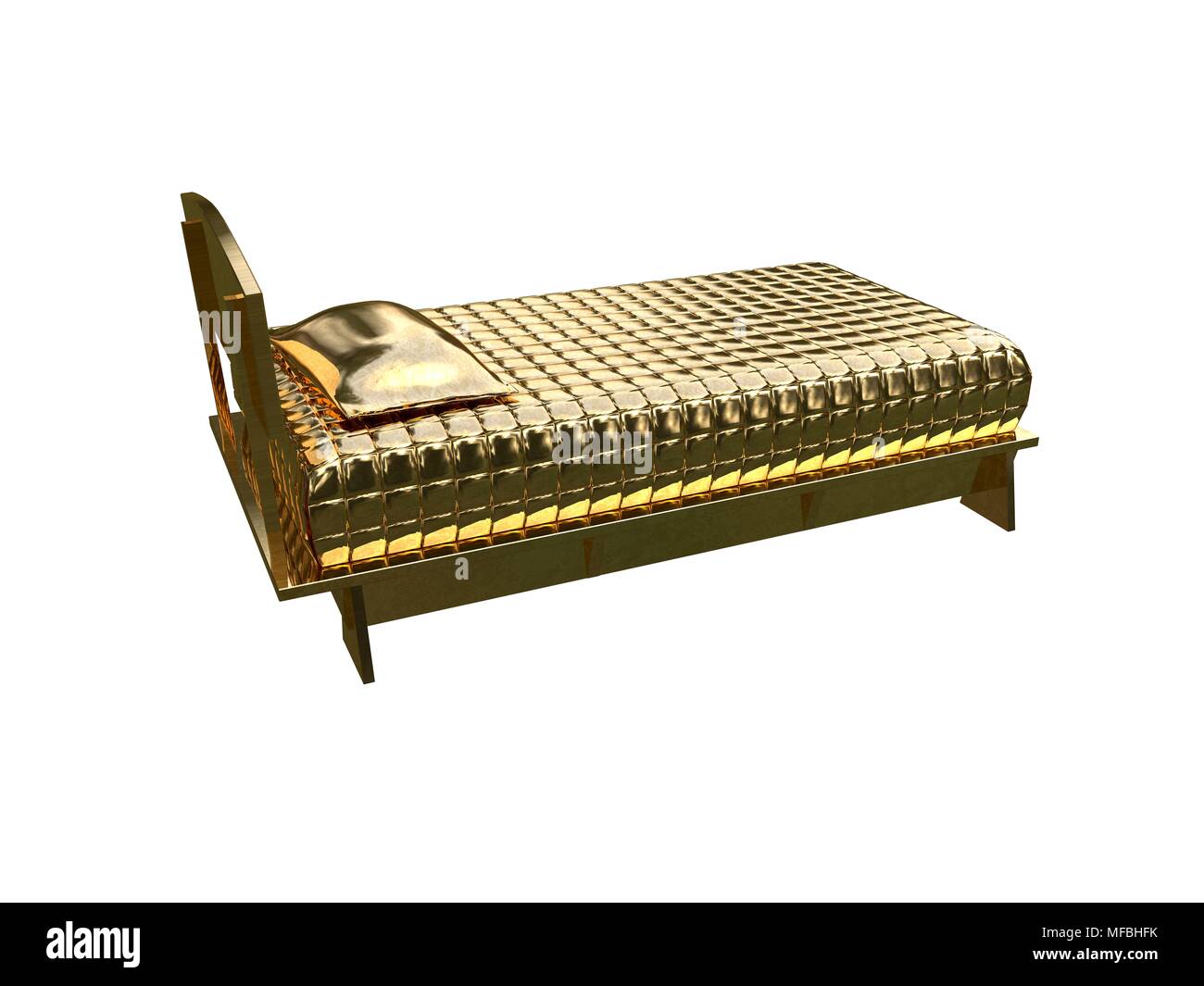 3d rendering of a golden bed isolated on a white background Stock Photo ...