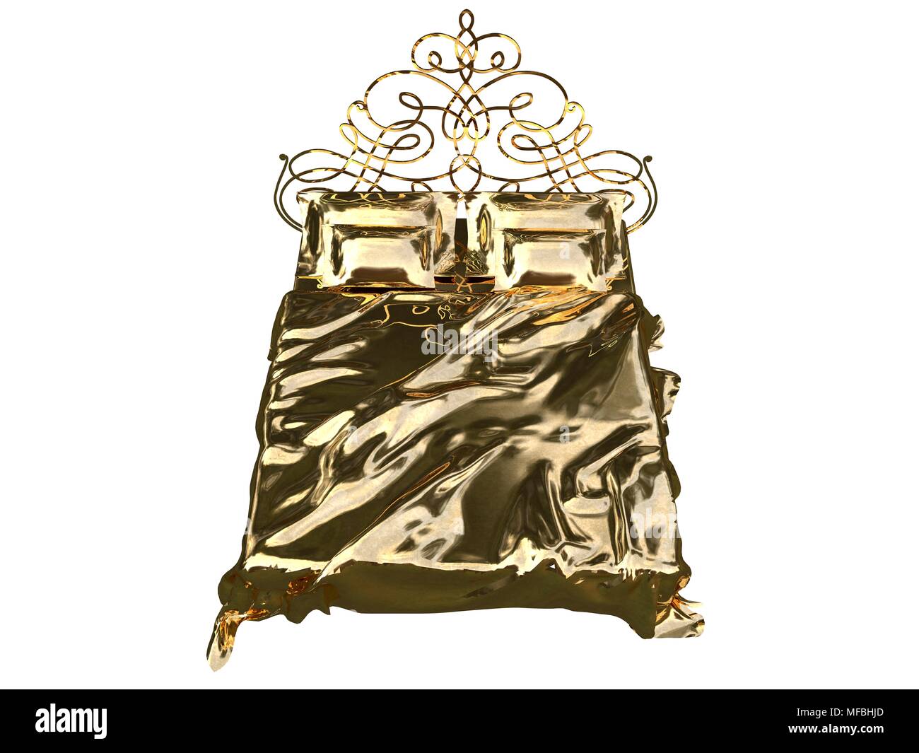 3d rendering of a golden bed isolated on a white background Stock Photo ...