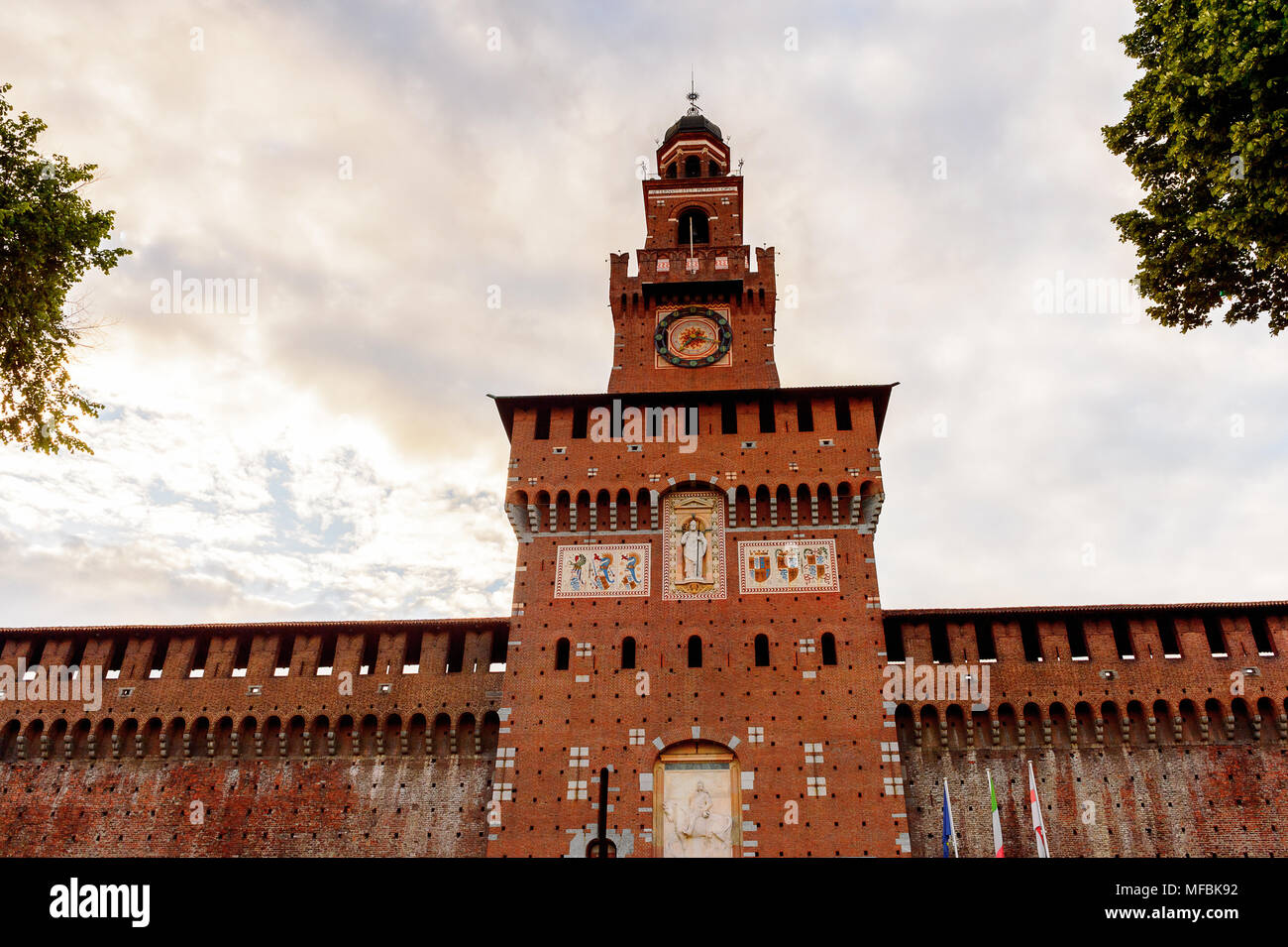 Tower of the Sforza Castle (Castello Sforzesco), a castle in Milan ...