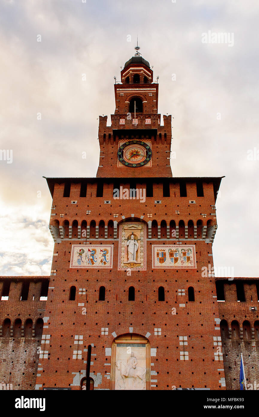 Tower of the Sforza Castle (Castello Sforzesco), a castle in Milan ...