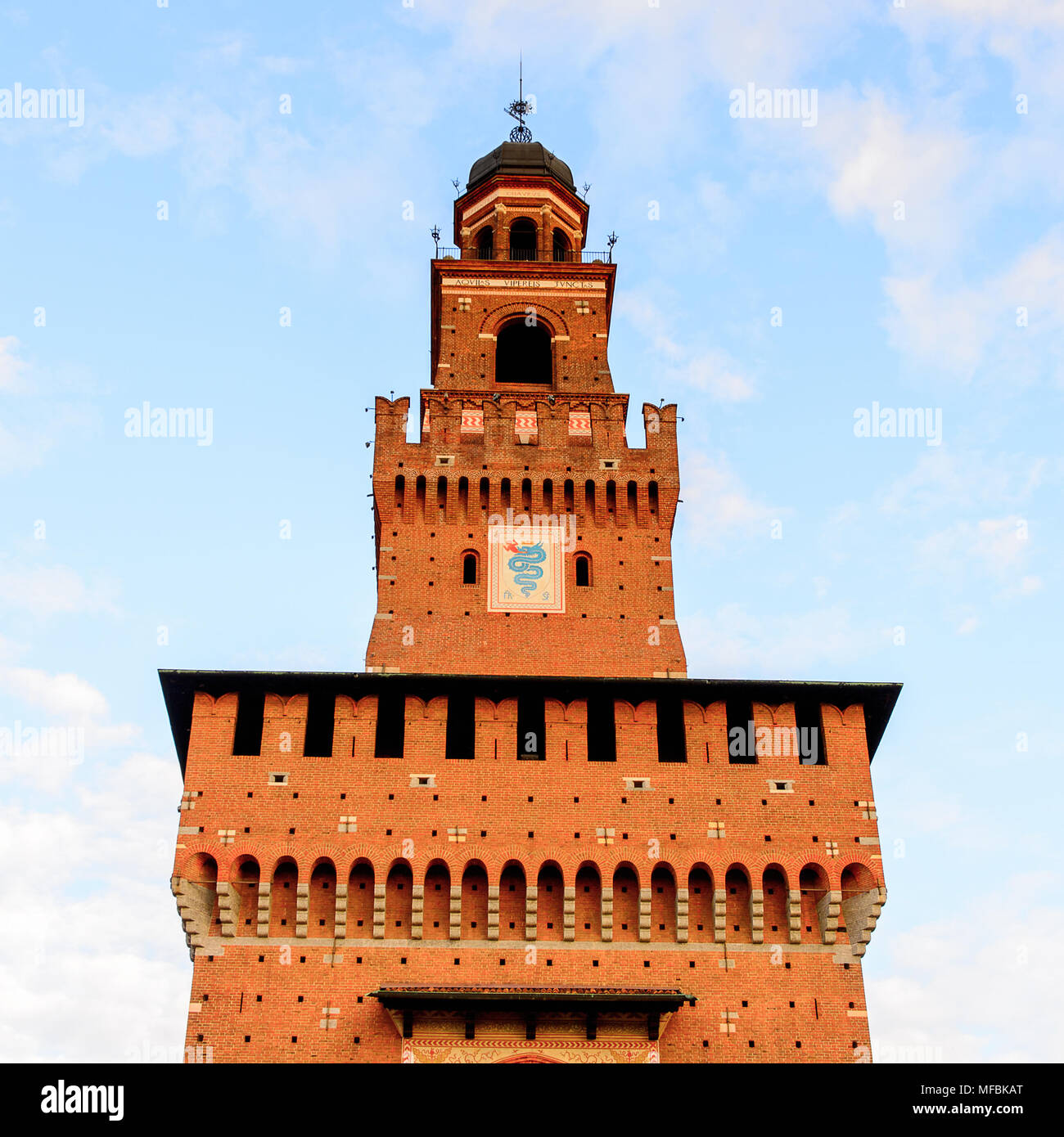 Tower of the Sforza Castle (Castello Sforzesco), a castle in Milan ...