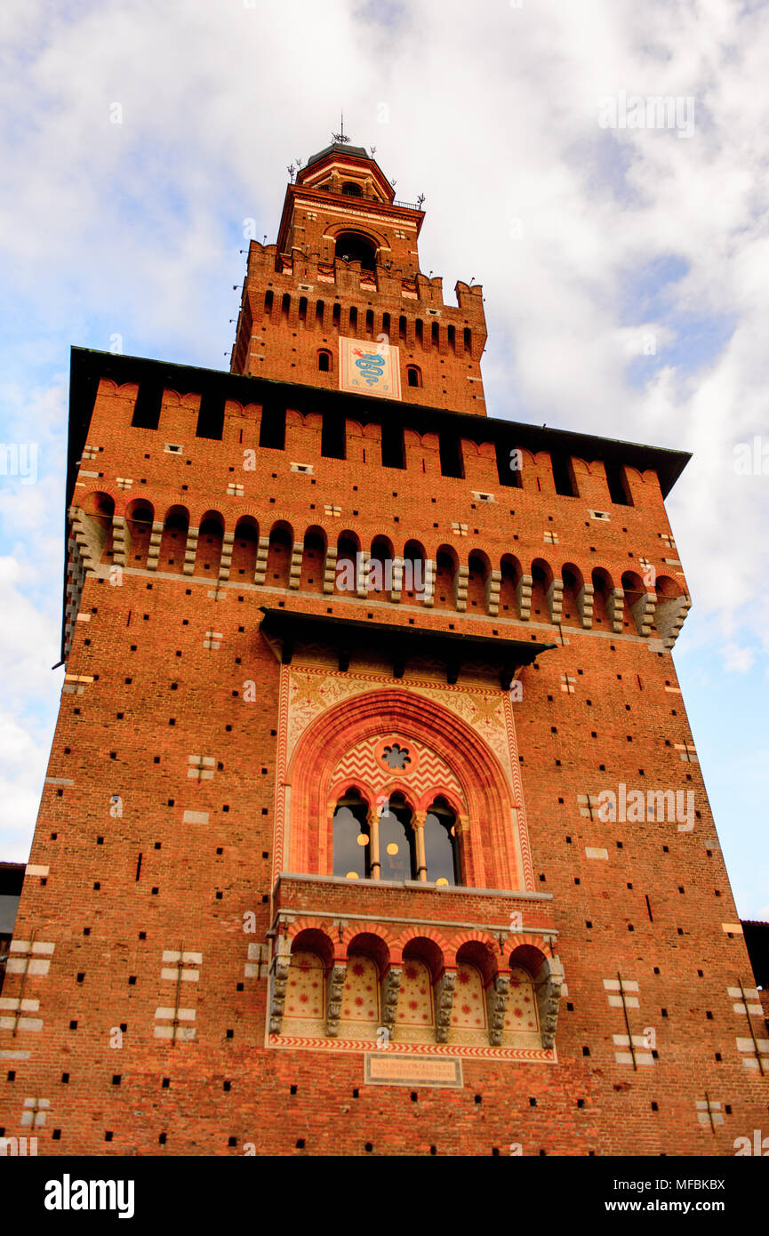 Tower of the Sforza Castle (Castello Sforzesco), a castle in Milan ...