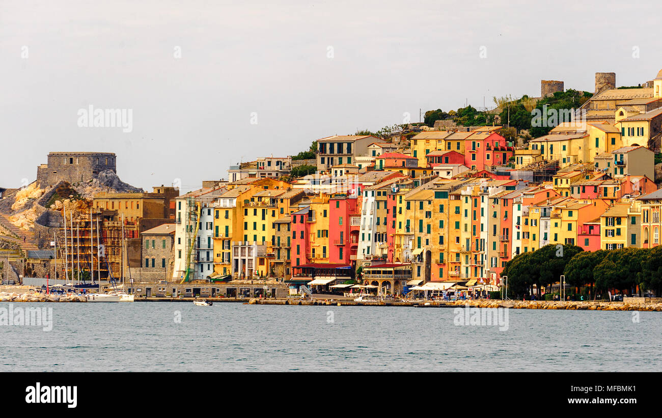 Beautiful view of Porto Venere, Italy. Porto Venere and the villages of ...