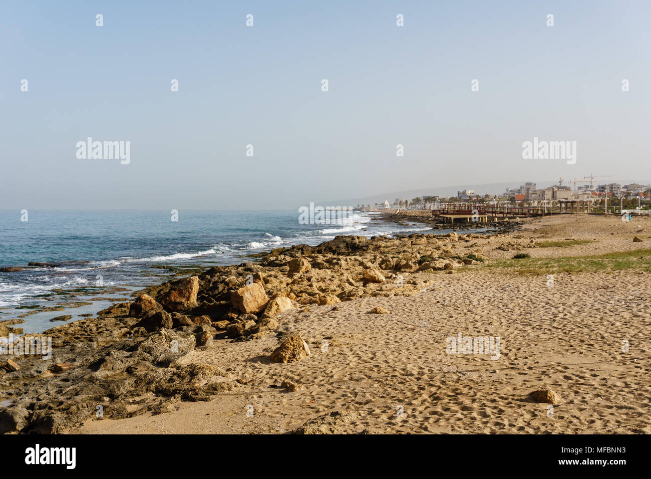 NAHARIYA, ISRAEL-MARCH 21, 2018: Pedestrian zone at Mediterranean Sea ...