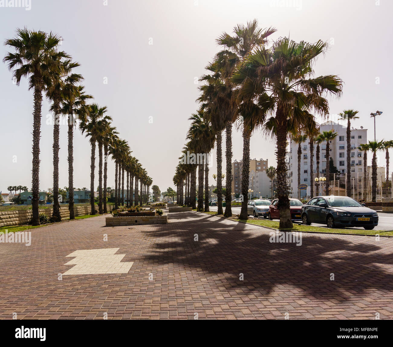 NAHARIYA, ISRAEL-MARCH 21, 2018: Pedestrian zone and white new ...