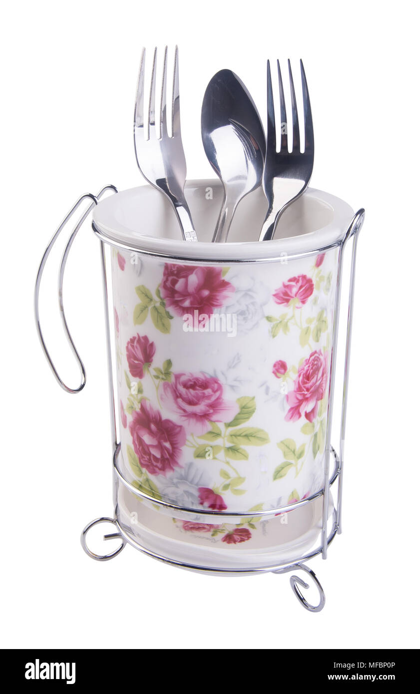 Kitchen utensils holder on the background Stock Photo - Alamy