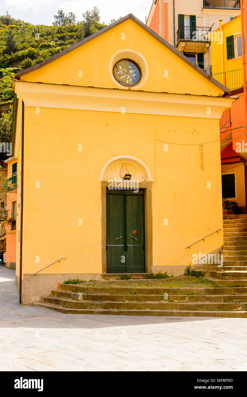 Catholic church of Manarola (Manaea), La Spezia, Liguria, Italy. It's ...