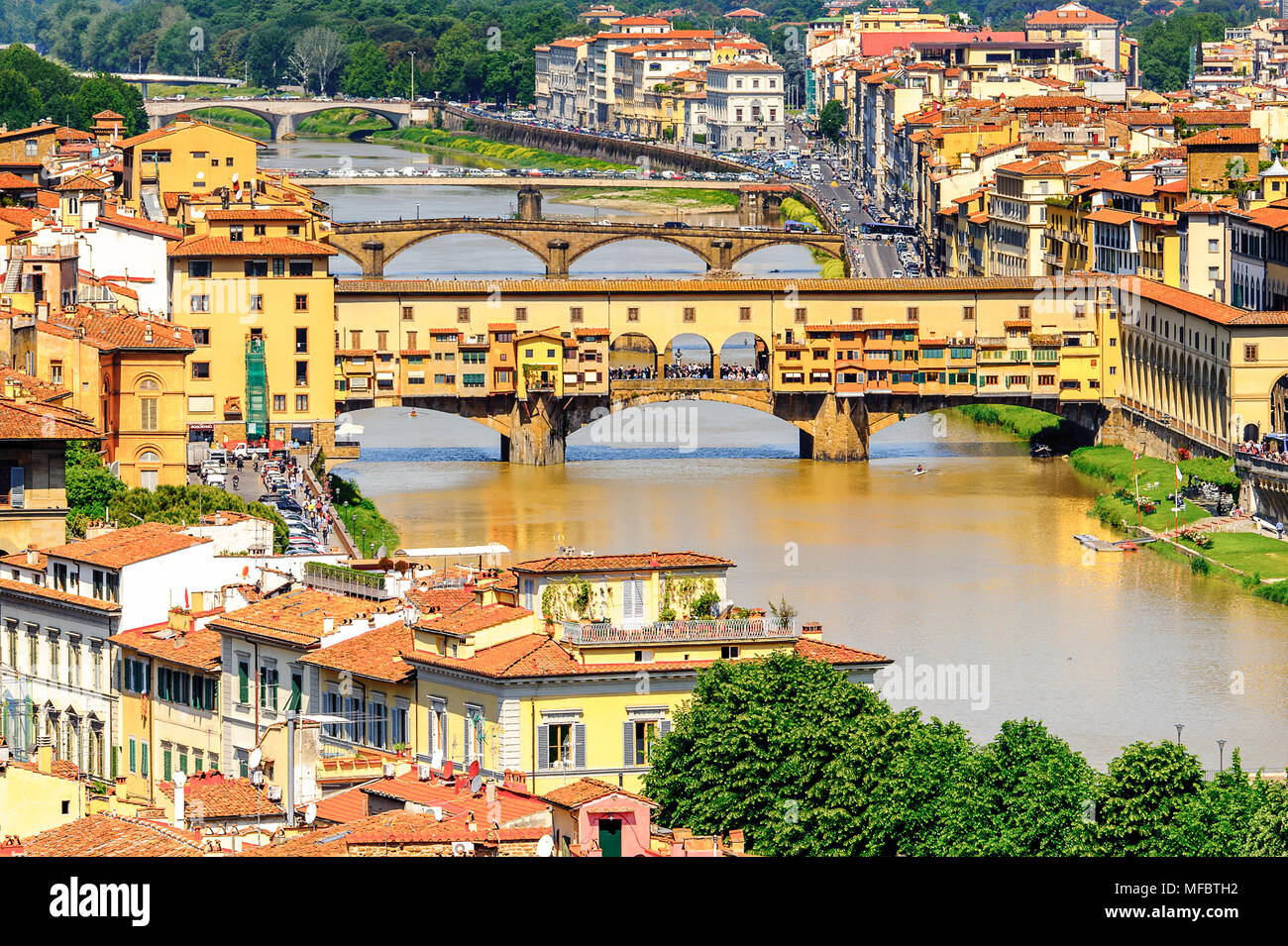 Ponte Vecchio (Old Bridge), a Medieval stone closed-spandrel segmental ...