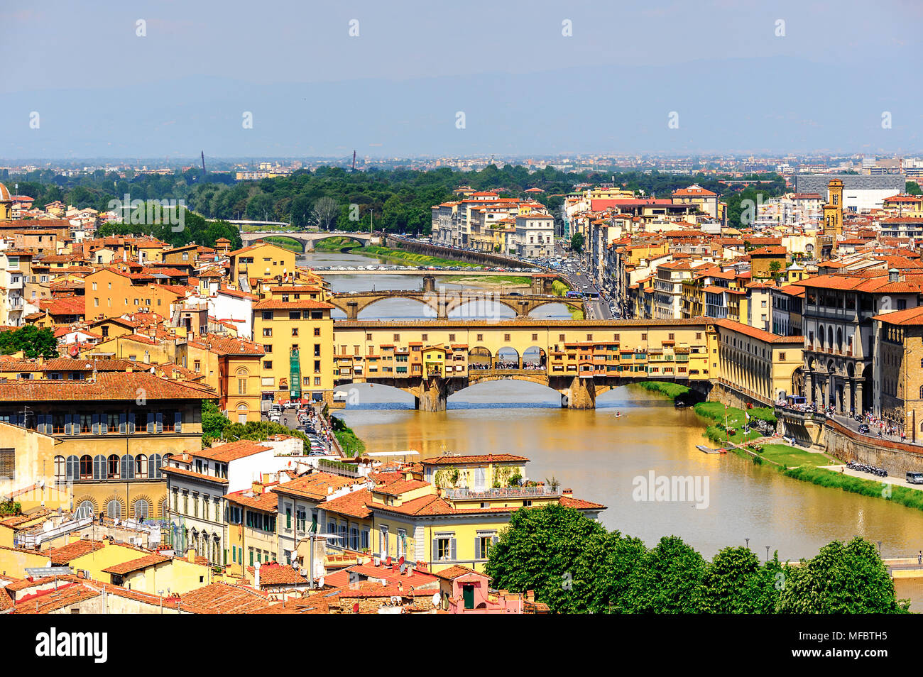 Ponte Vecchio (Old Bridge), a Medieval stone closed-spandrel segmental ...