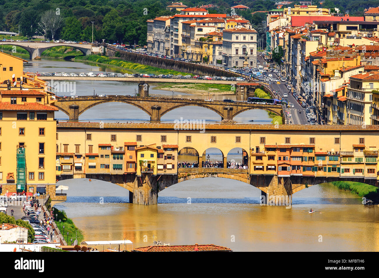 Ponte Vecchio (Old Bridge), a Medieval stone closed-spandrel segmental ...