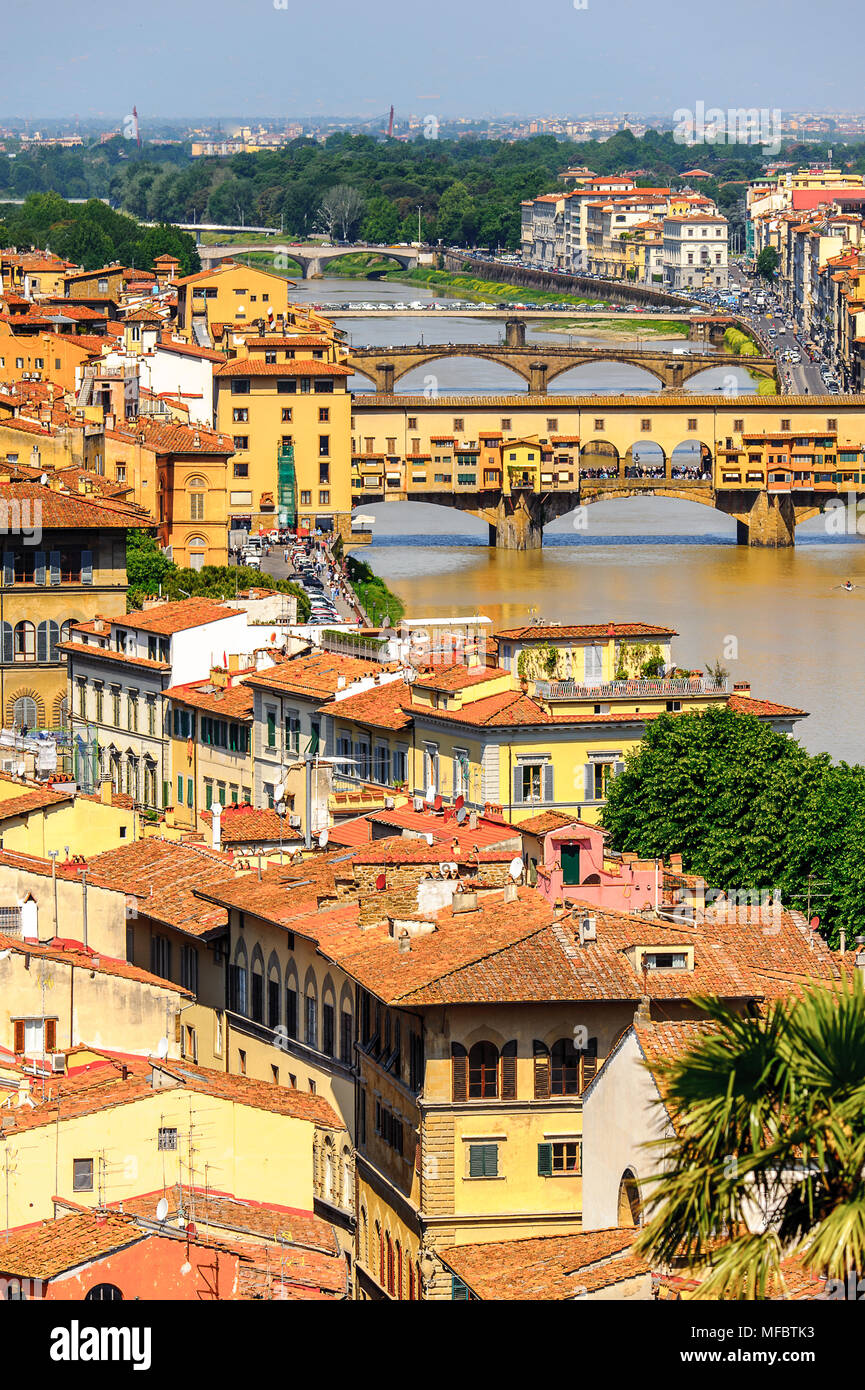 Ponte Vecchio (Old Bridge), a Medieval stone closed-spandrel segmental ...
