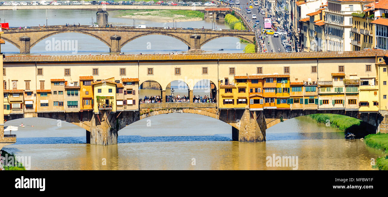 Ponte Vecchio (Old Bridge), a Medieval stone closed-spandrel segmental ...