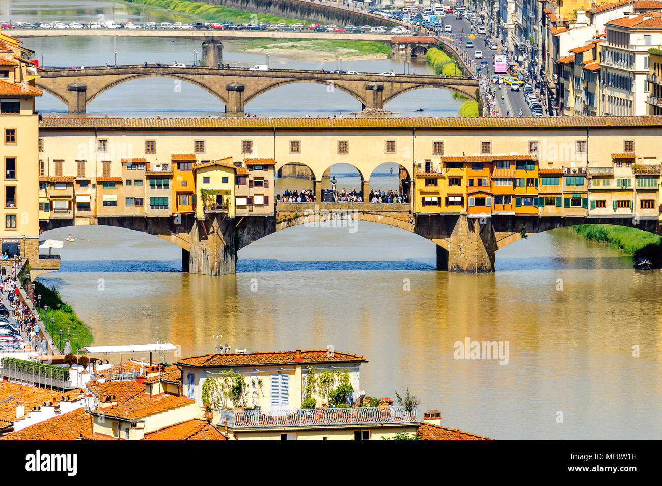 Ponte Vecchio (Old Bridge), a Medieval stone closed-spandrel segmental ...