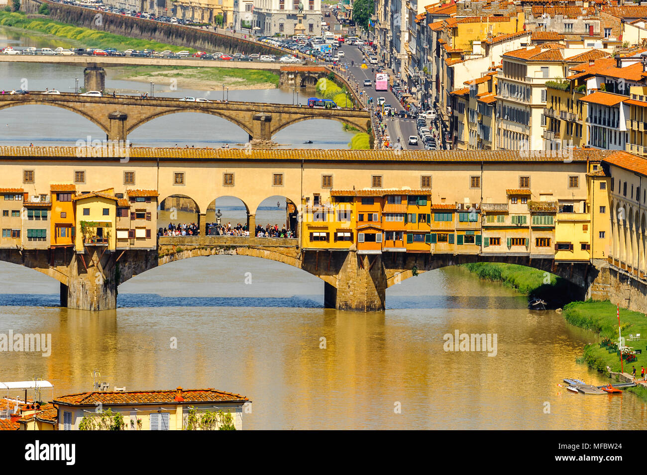 Ponte Vecchio (Old Bridge), a Medieval stone closed-spandrel segmental ...