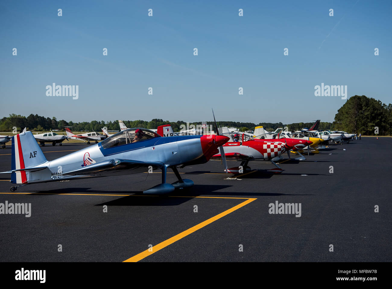 Aircraft line-up in preparation to taxi to the runway during a ...