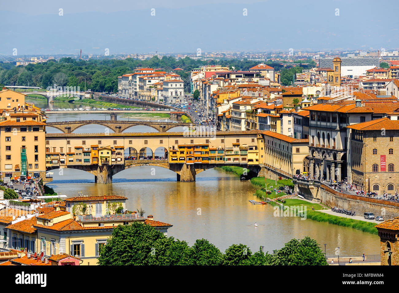 Ponte Vecchio (Old Bridge), a Medieval stone closed-spandrel segmental ...