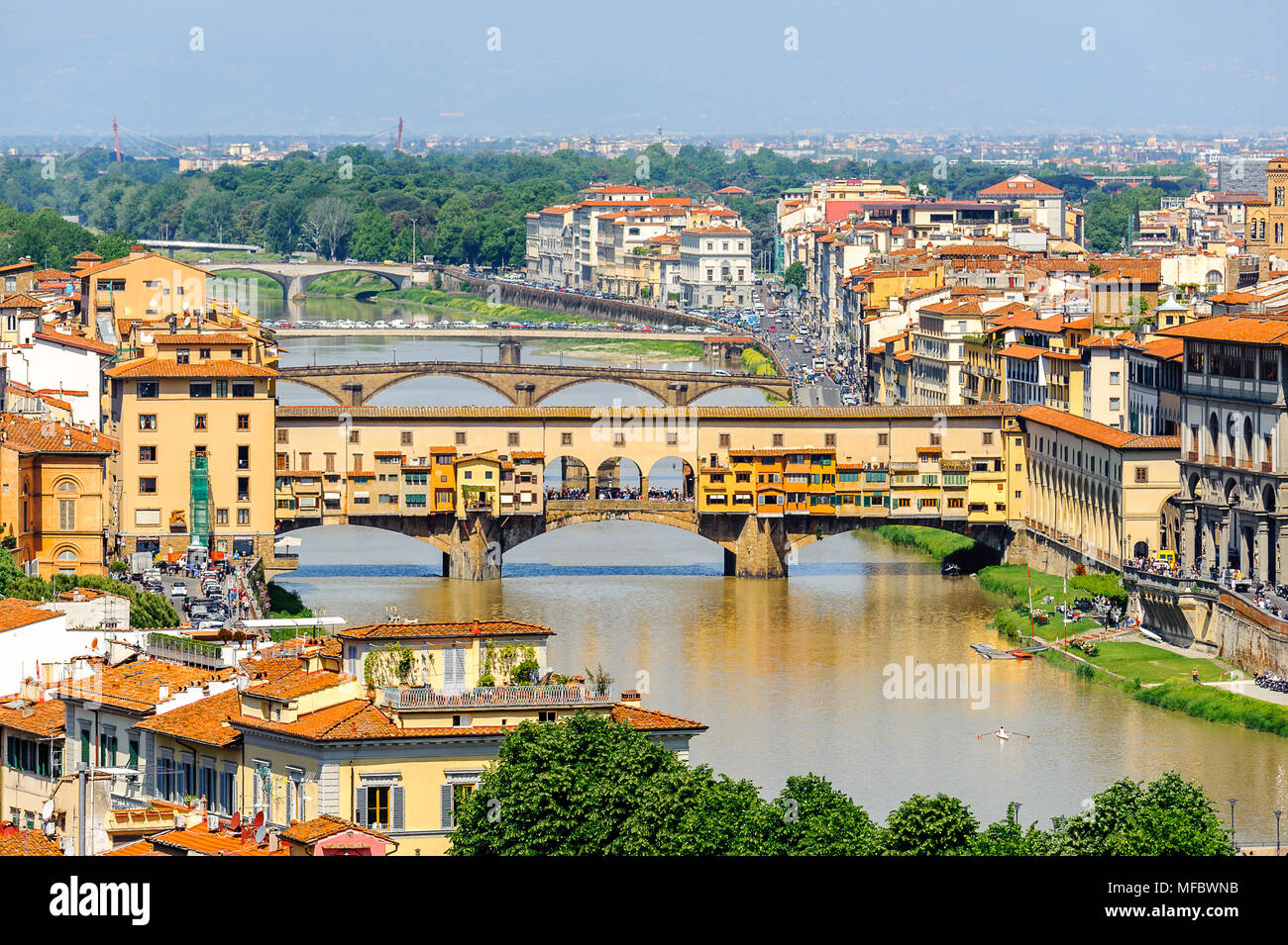 Ponte Vecchio (Old Bridge), a Medieval stone closed-spandrel segmental ...