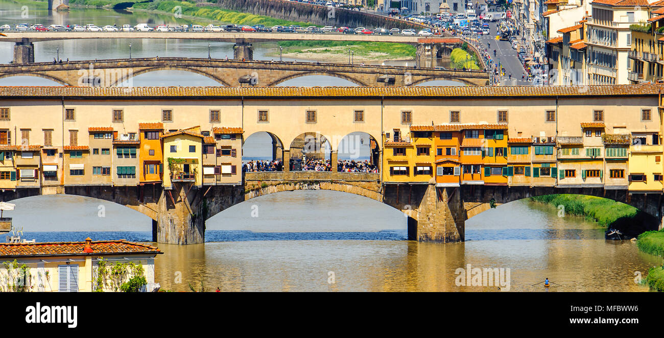 Ponte Vecchio (Old Bridge), a Medieval stone closed-spandrel segmental ...