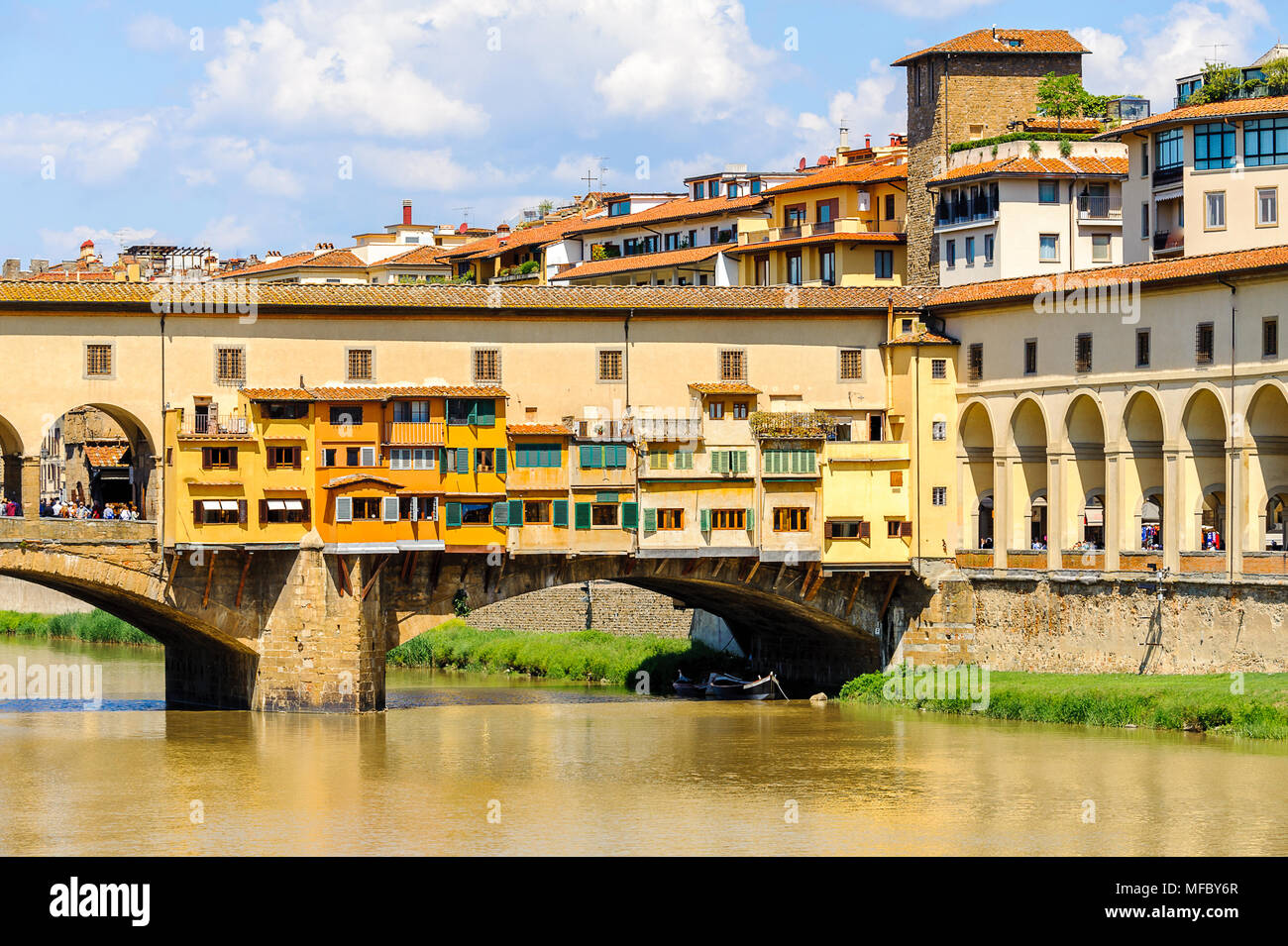Ponte Vecchio (Old Bridge), a Medieval stone closed-spandrel segmental ...