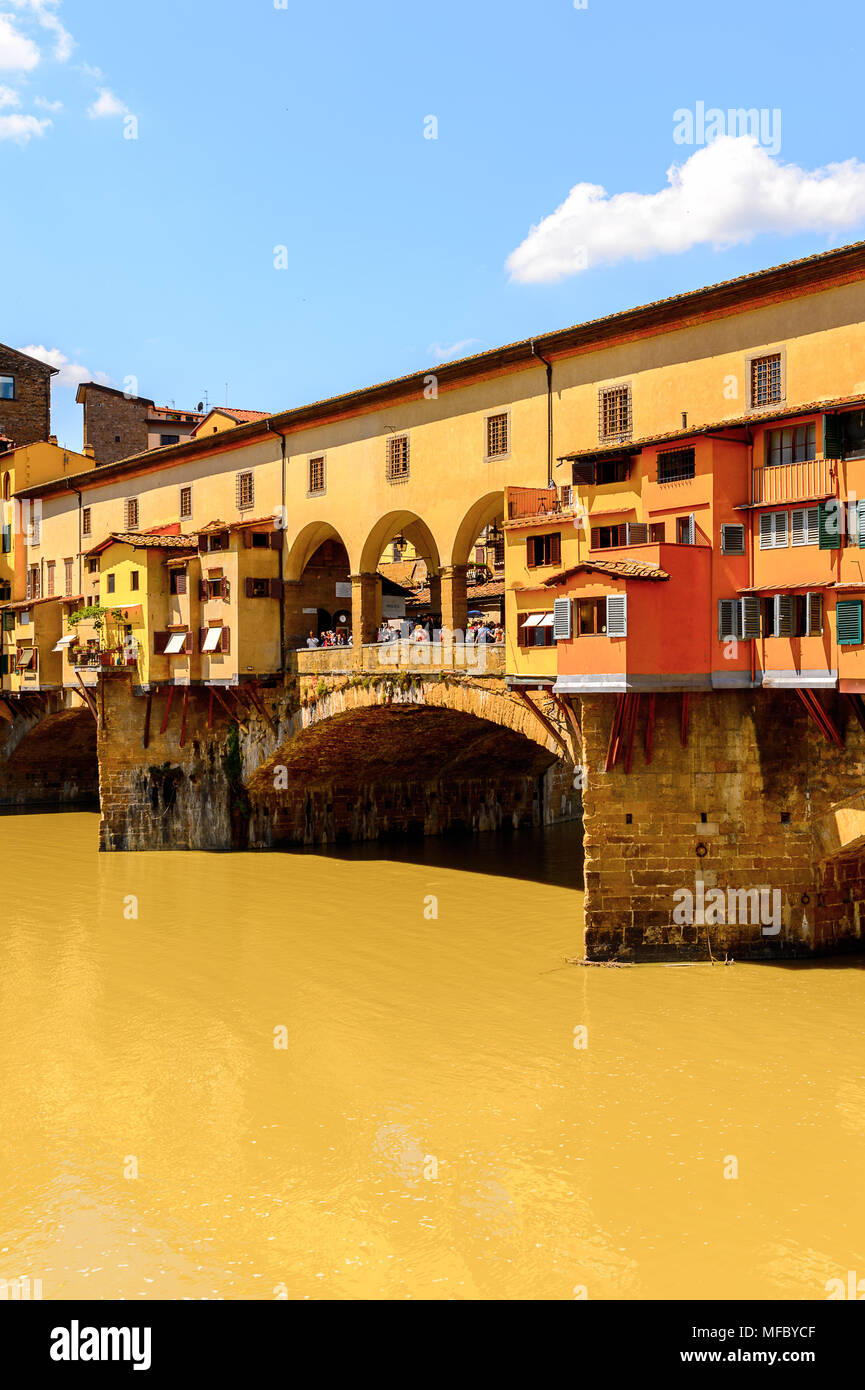 Ponte Vecchio (Old Bridge), a Medieval stone closed-spandrel segmental ...