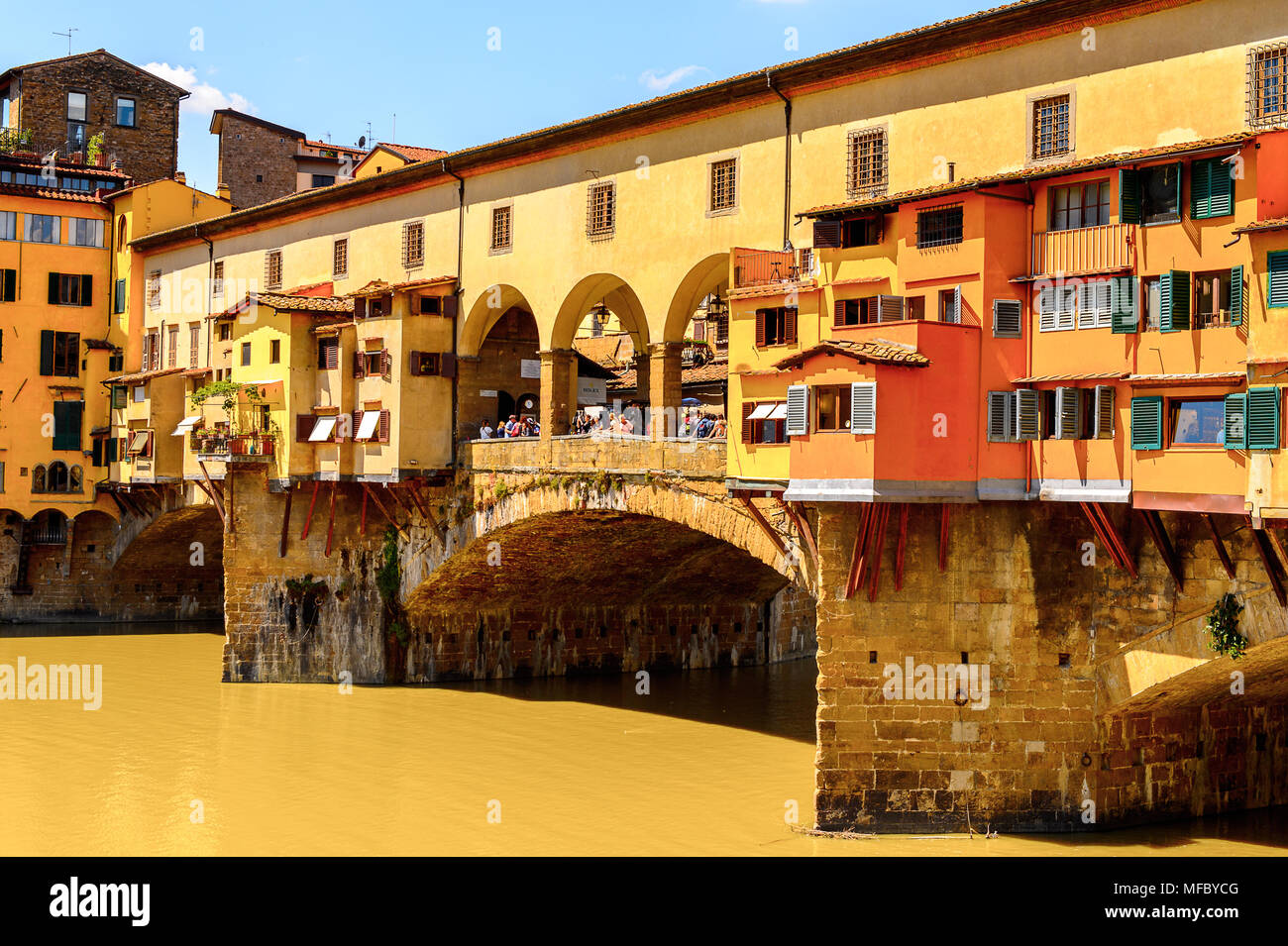 Ponte Vecchio (Old Bridge), a Medieval stone closed-spandrel segmental ...