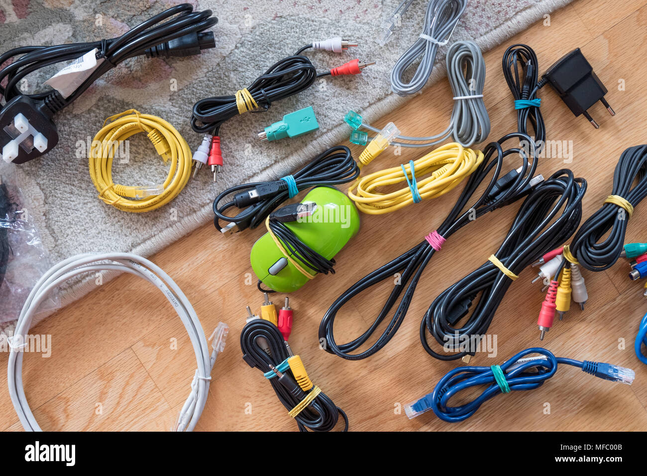 Wires, cords and cables fastened Stock Photo - Alamy