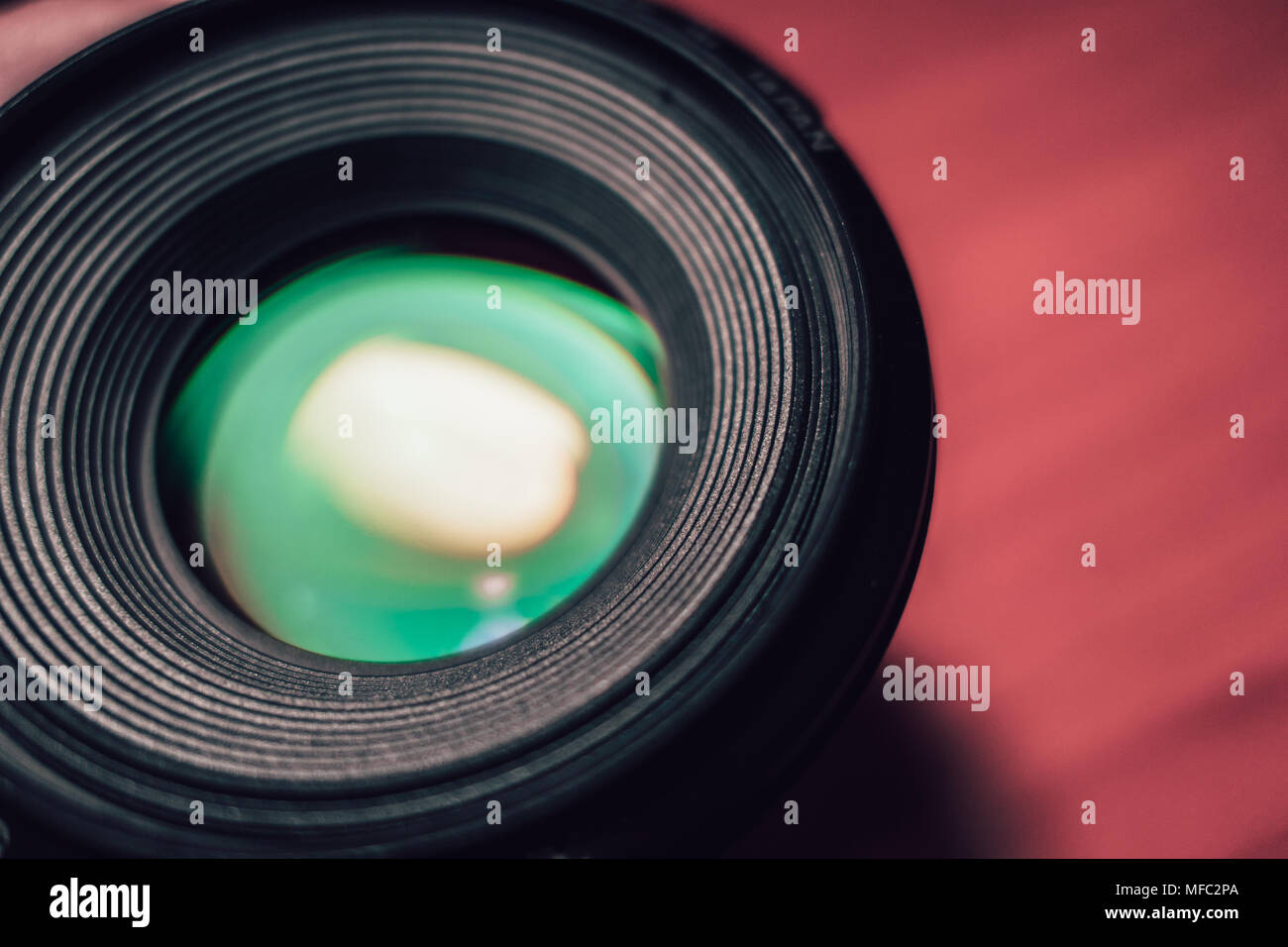 Closeup front camera glass lens with multi coat anti fog and light ...