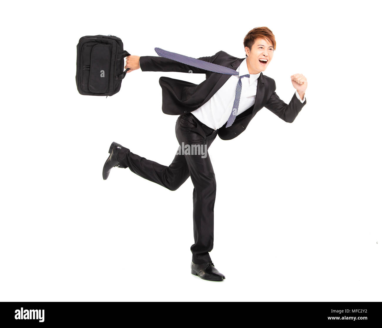 happy young business man running Stock Photo - Alamy