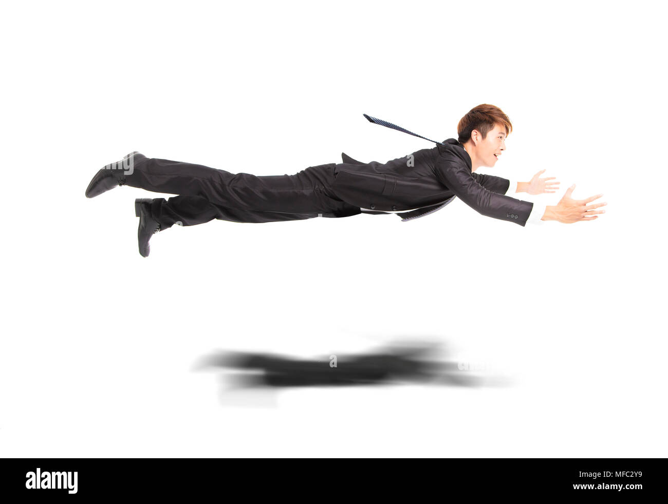 business man flying and isolated on white Stock Photo - Alamy