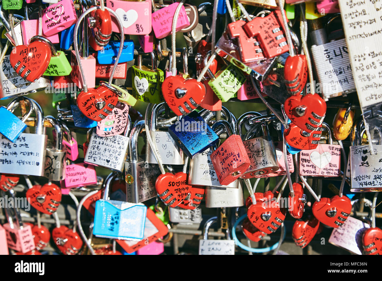 Love key locks at Namsan Tower is the traditional way of symbolic that ...