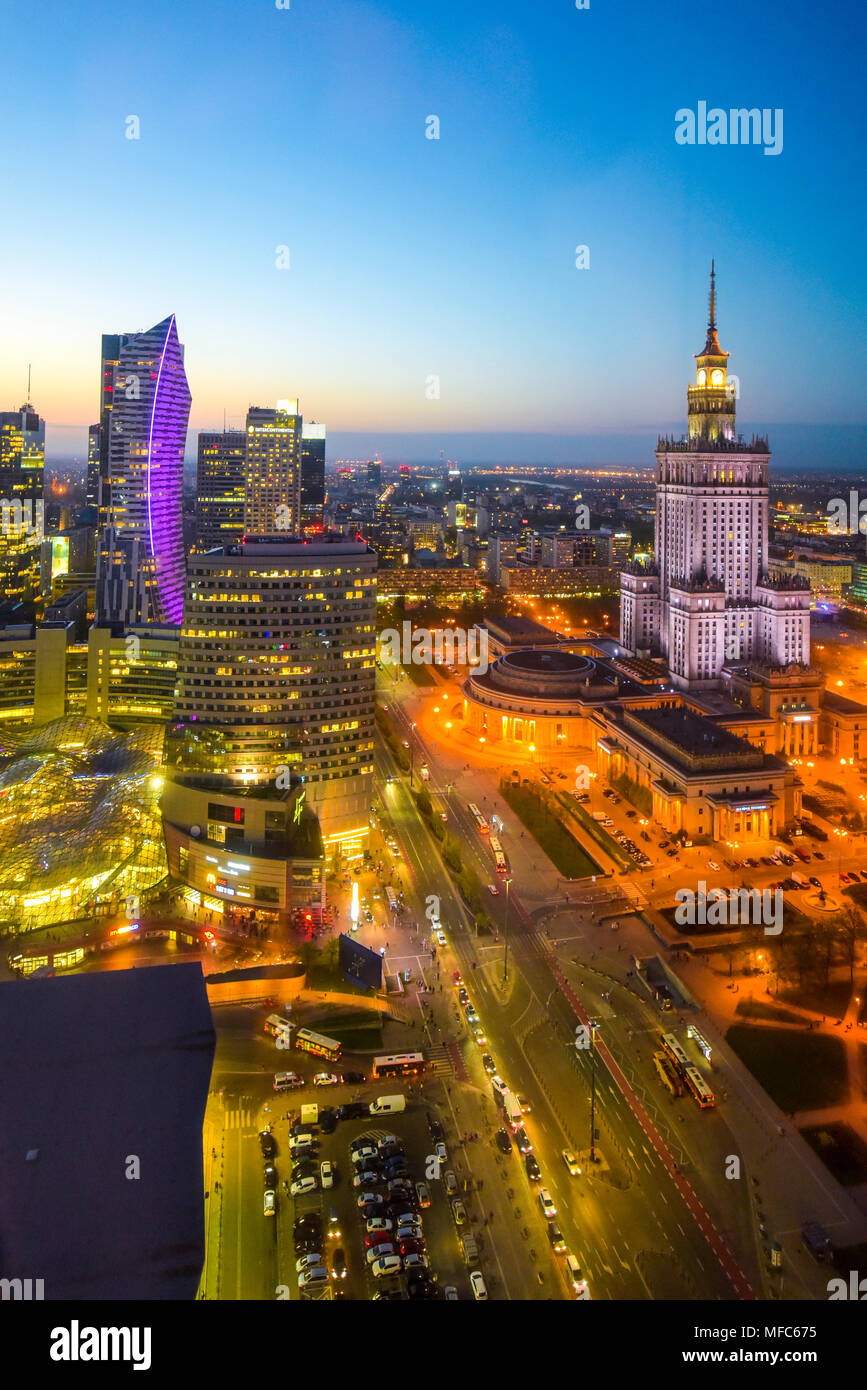 Warsaw Center with Palace of Culture and Science at night Stock Photo ...