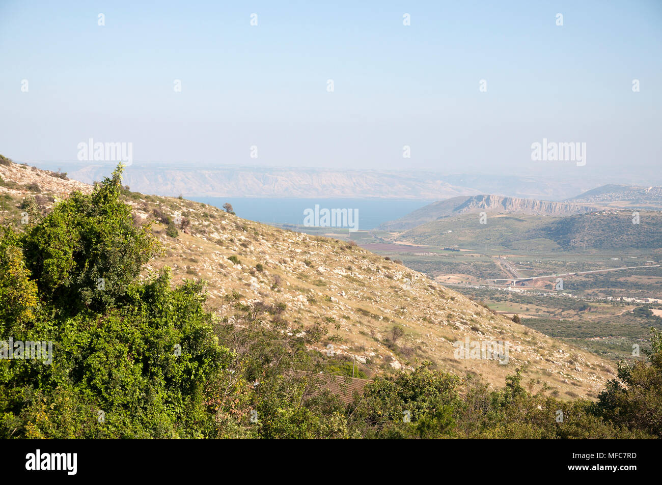 Sea of Galilee with Arbel cliff Stock Photo - Alamy